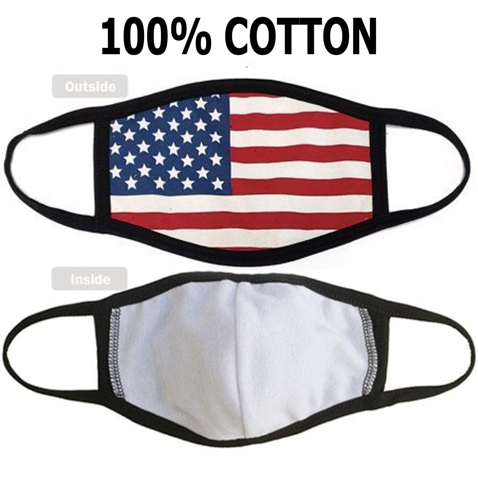 USA Flag Cotton Mask Reusable Face Covering 2-Layer Masks United States ...