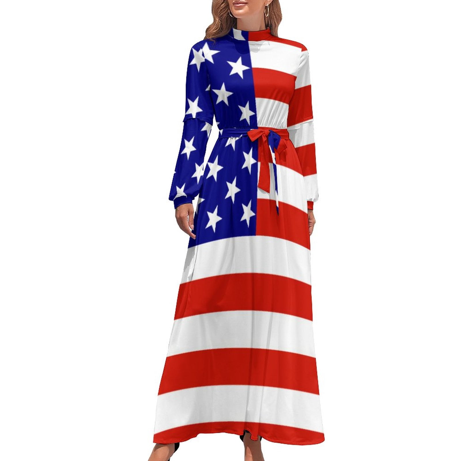 USA Flag Dress High Waist American Star Patriotic Pattern Beach Dresses ...