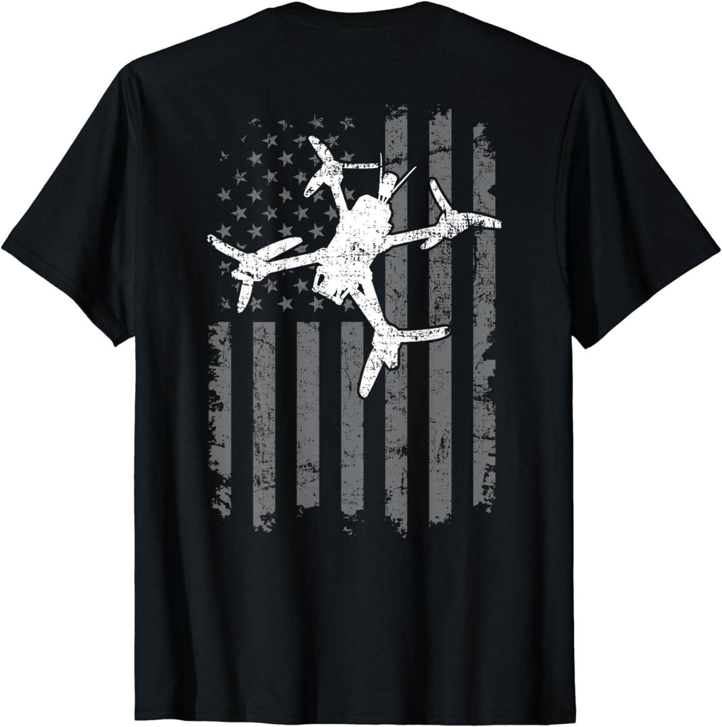 USA Flag FPV Drone Freestyle Race Quadcopter Pilot - ON BACK T-Shirt ...