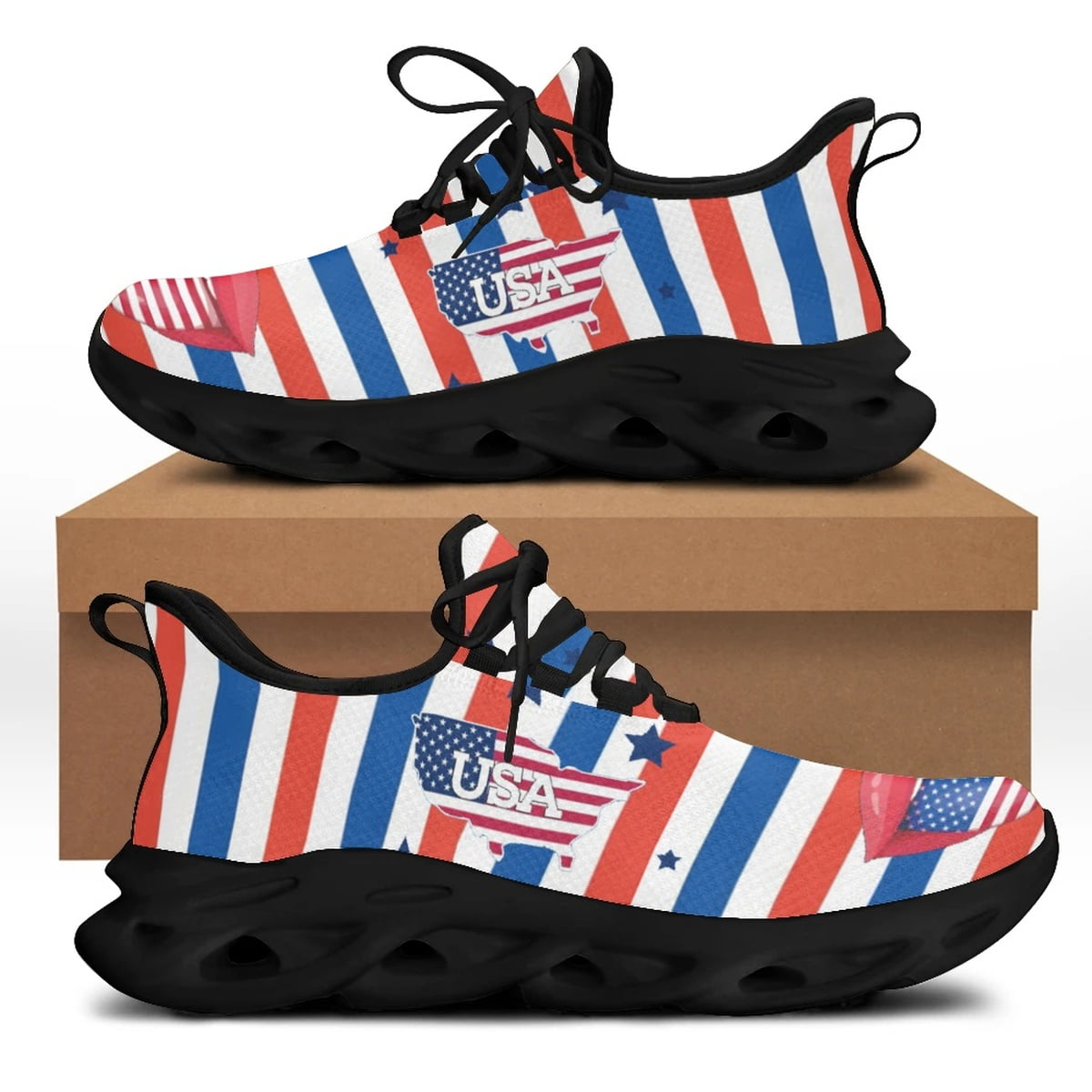 USA Flag Flat Mesh Shoe American Flag Custom Print Chunky Shoes Soft ...