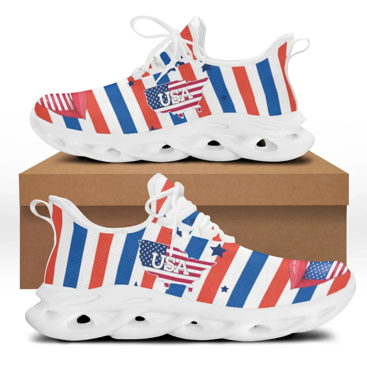 USA Flag Flat Mesh Shoe American Flag Custom Print Chunky Shoes Soft ...