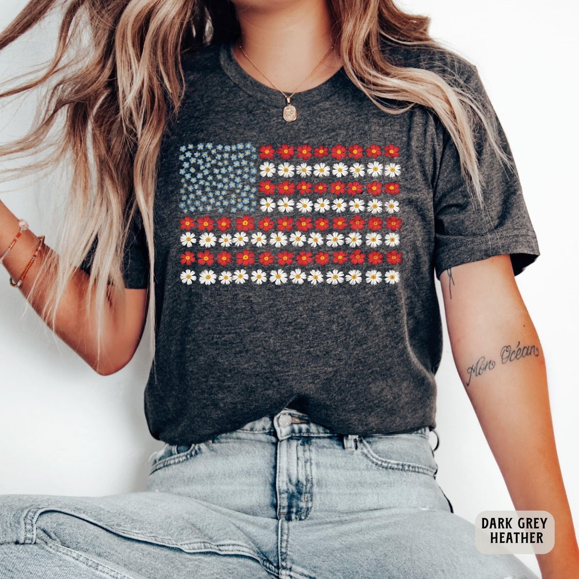USA Flag Flower Shirt Daisy American Flag Shirt 4th of July Shirt ...