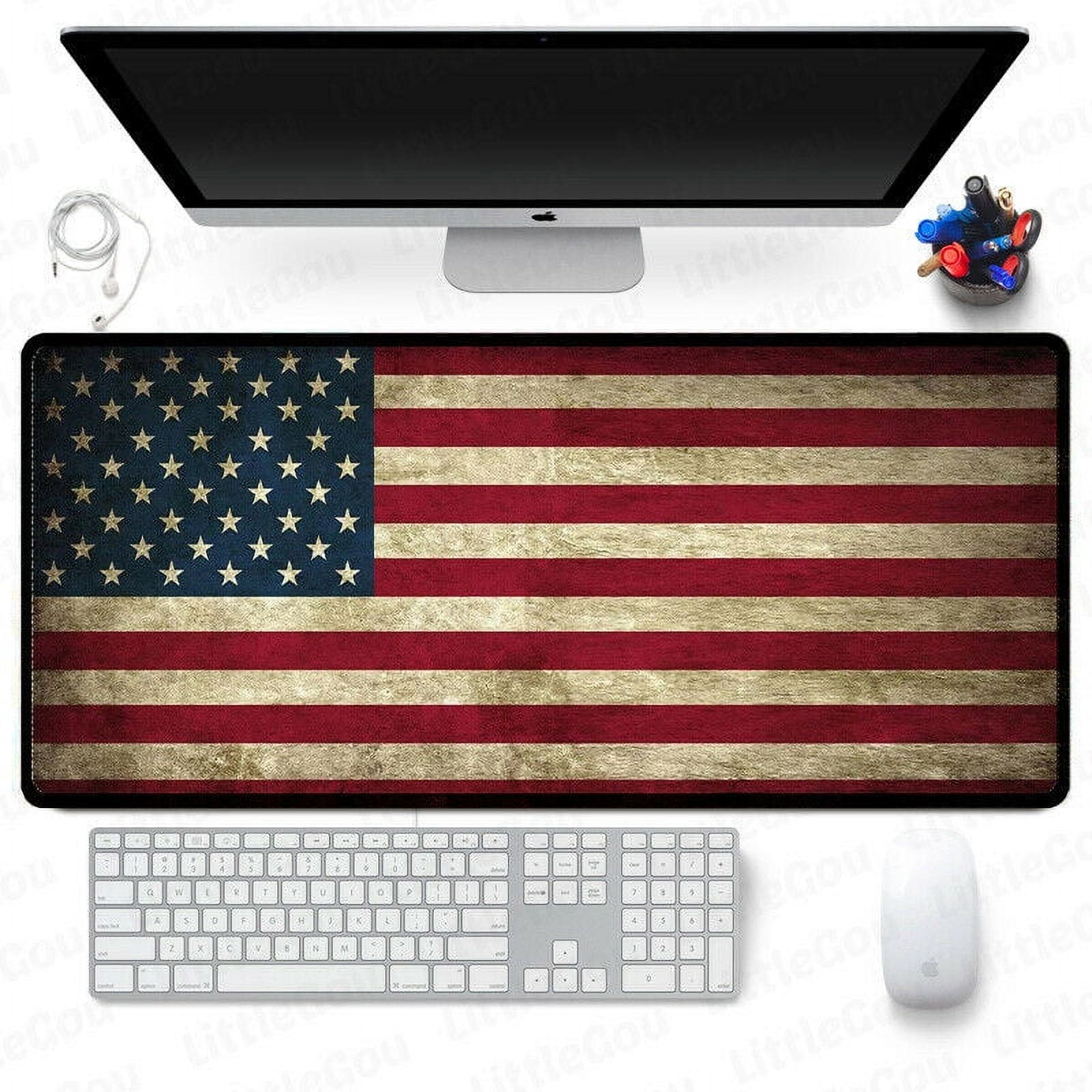 USA Flag Gaming Desk Keyboard Mouse Mat Non-Slip Rubber Pads Stitched ...