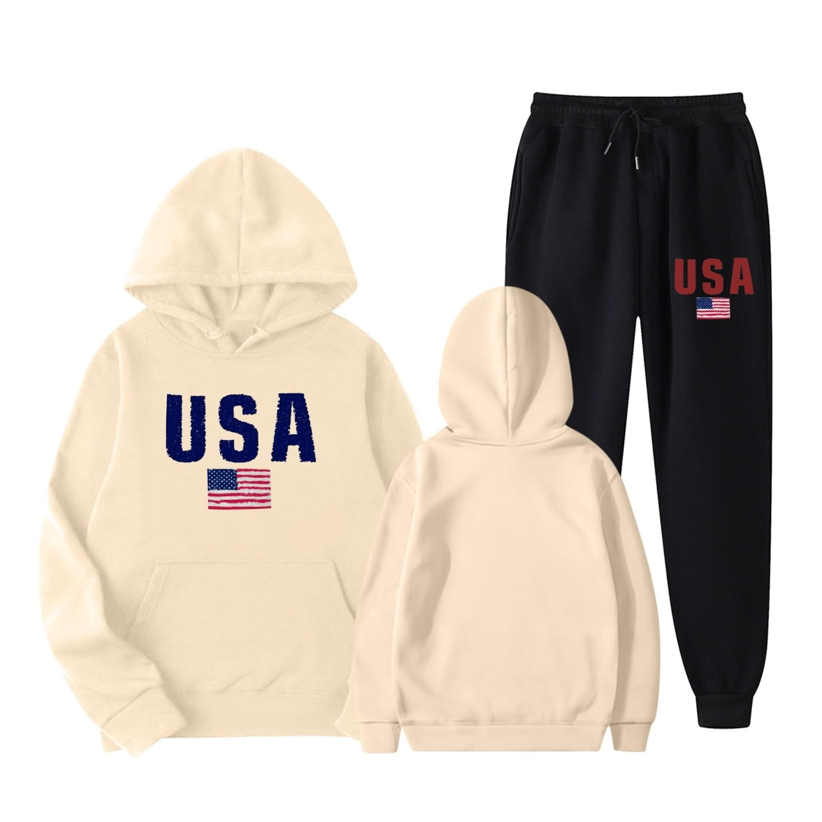 USA Flag Hoodie and Sweatpants Set Unisex Pullover Hooded Sweatshirt ...