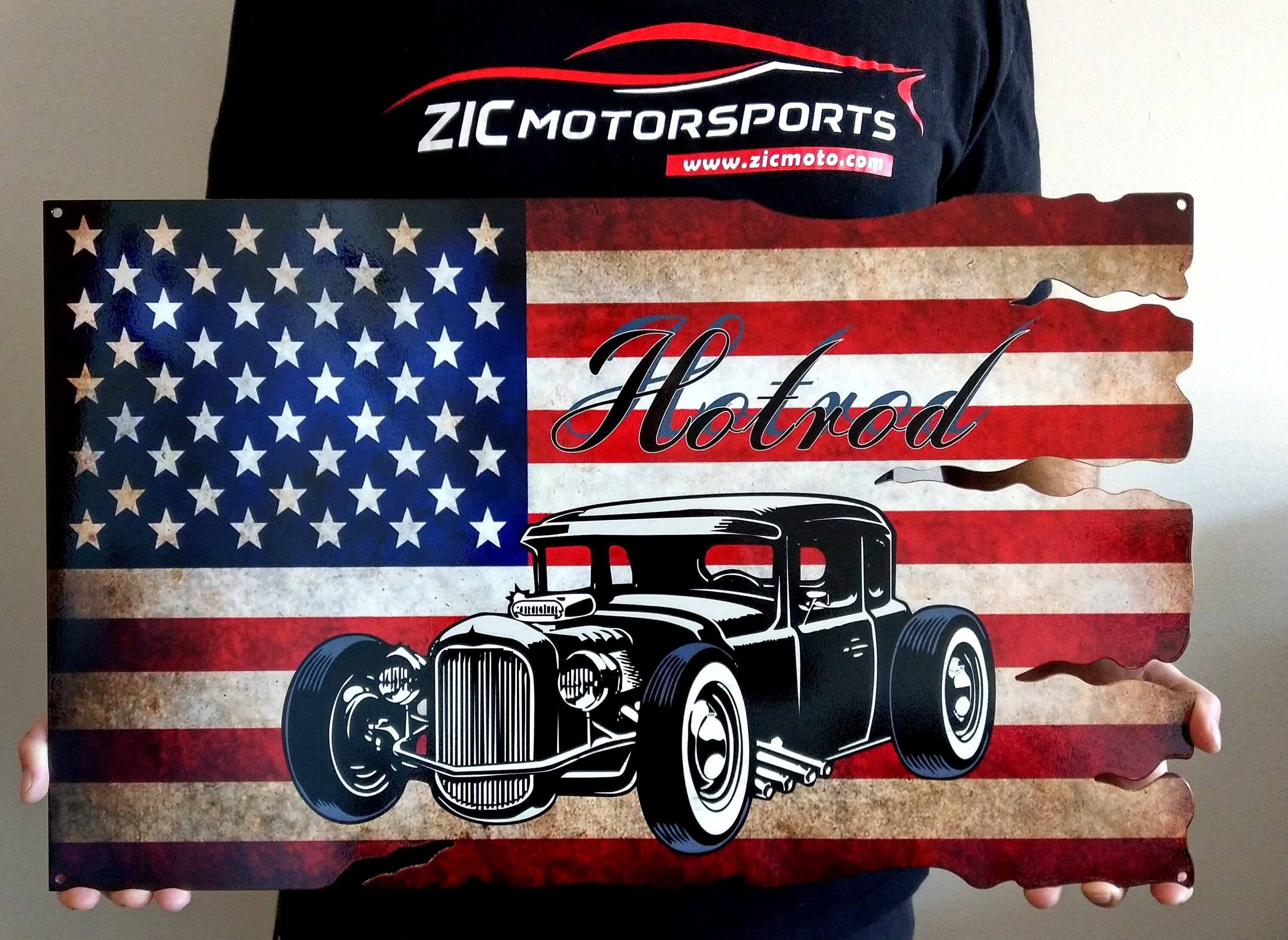 USA Flag Hot Rod Steel Sign - 24" X15" - Walmart.com