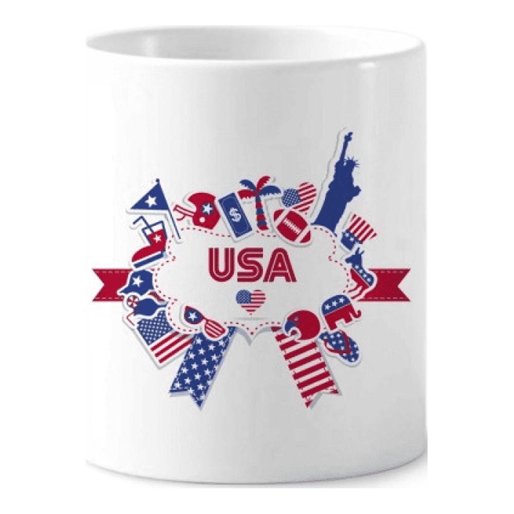 USA Flag Independence Day Celebration Toothbrush Pen Holder Mug Cerac ...