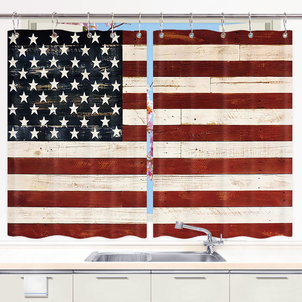 USA Flag Kitchen Curtains, Fourth of July Independence Day Art USA Flag ...
