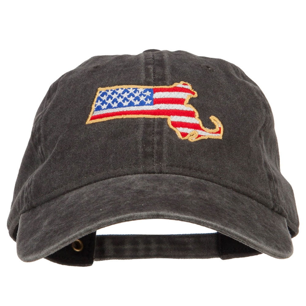 USA Flag Massachusetts Map Embroidered Washed Buckle Cap - Black OSFM ...