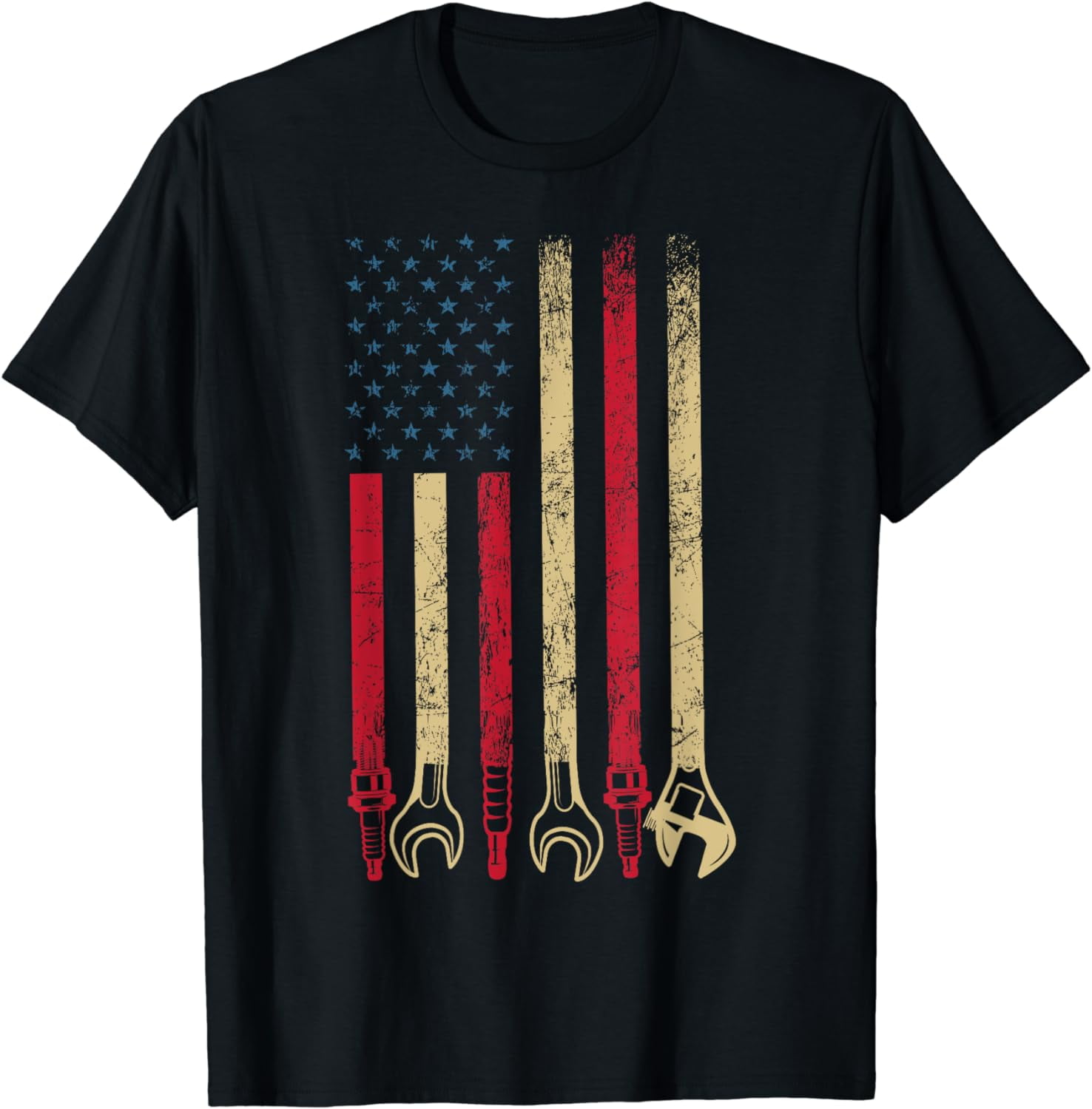 USA Flag Mechanic Patriotic Funny Wrench Auto Repairman T-Shirt ...