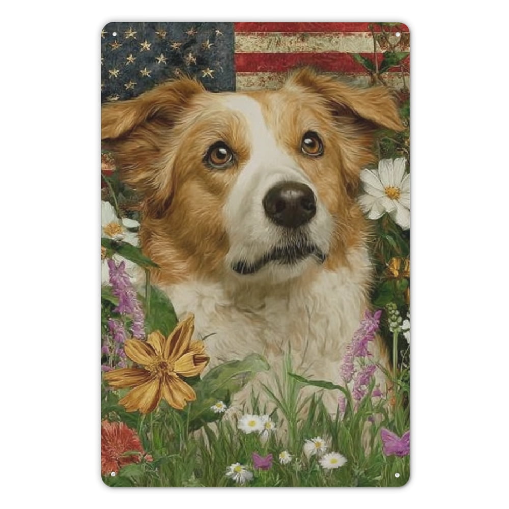 USA Flag Memorial Day 12"x 8" Tin Signs, Alopekis Dog American Flags ...