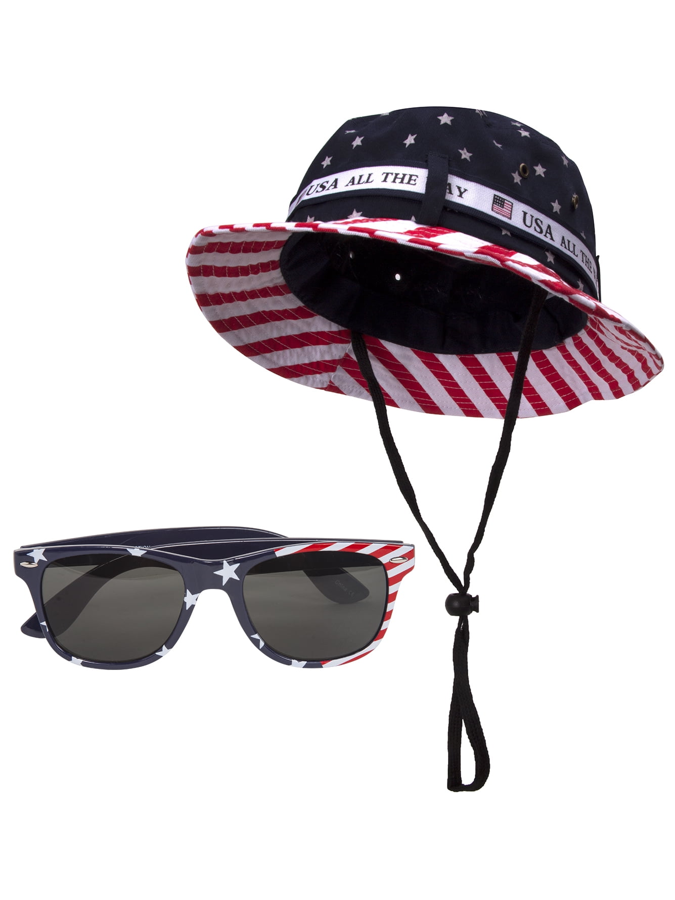 USA Flag Patriotic Kit - Bucket Hat + Sunglasses - Large/ XLarge ...