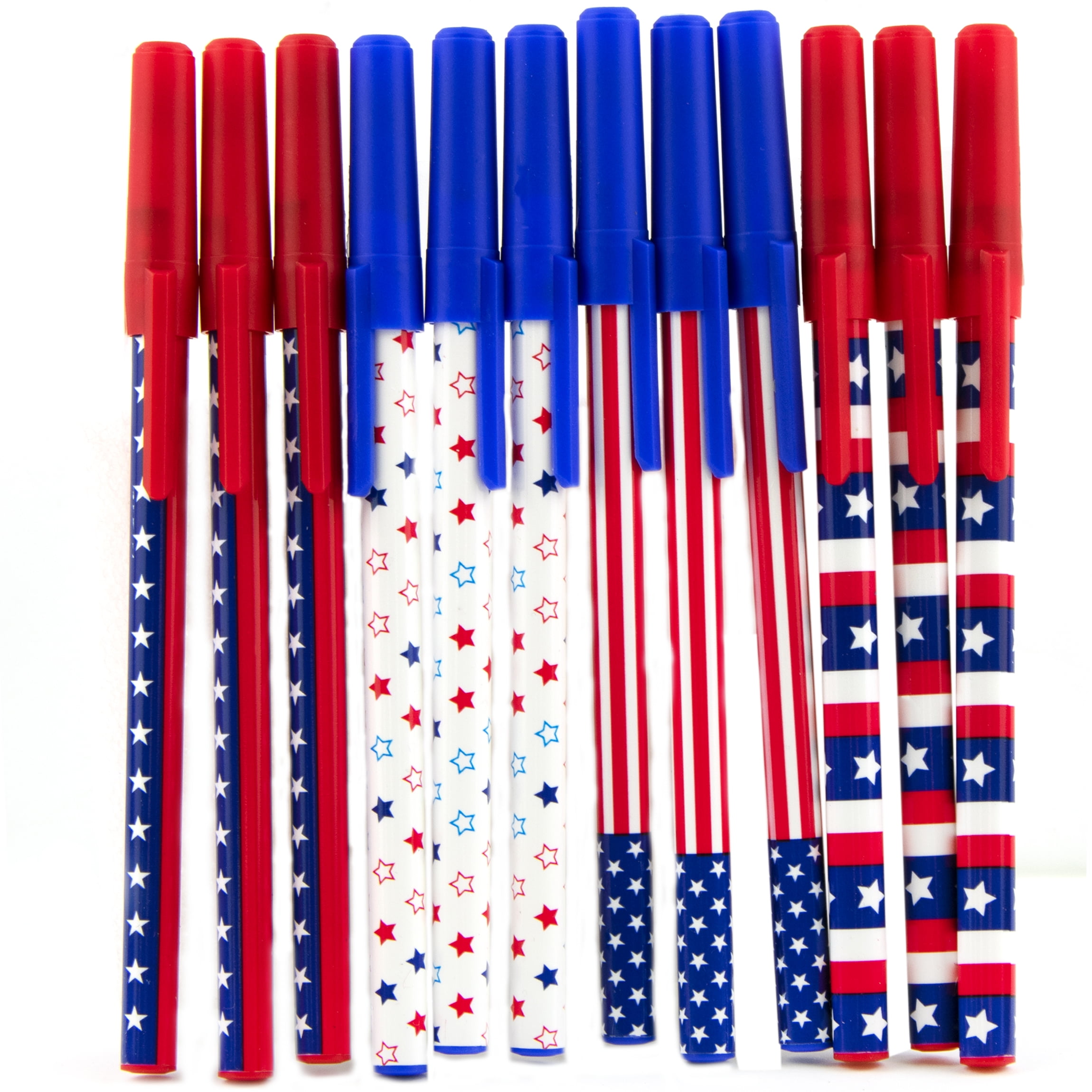 USA Flag Patriotic Themed 12 pc Ballpoint Pen Set in Black Ink ...