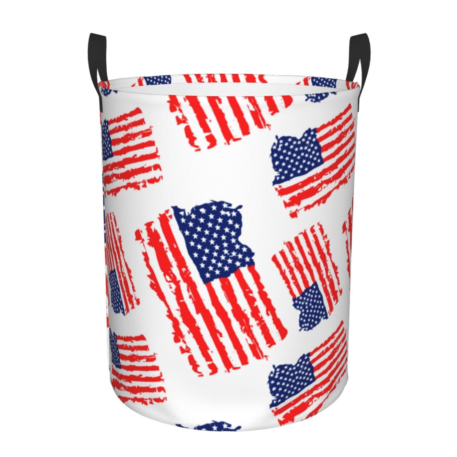 USA Flag Print cool Round Laundry Basket, Laundry Hamper with Handle ...