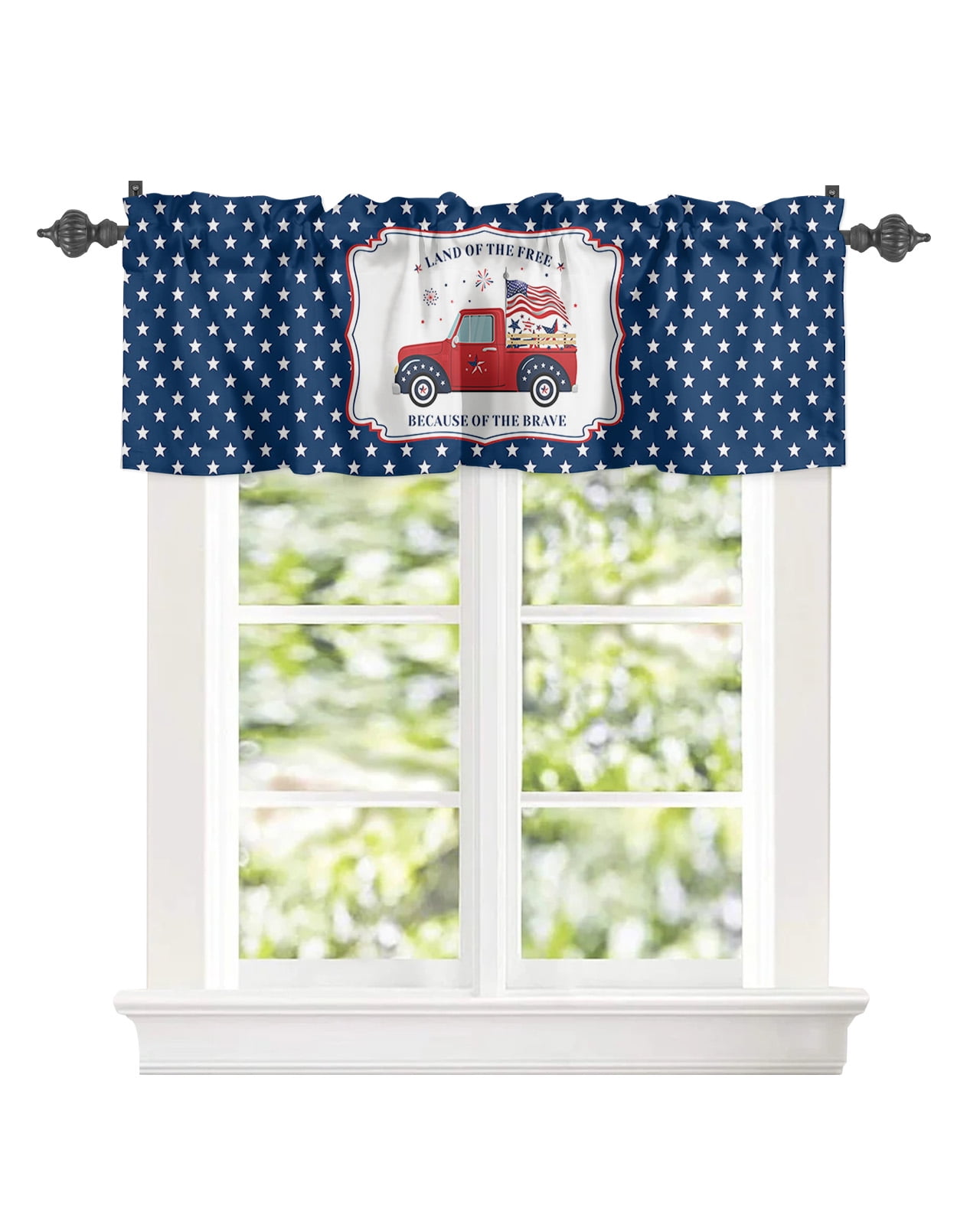 USA Flag Stars Independence Day Red Farm Truck Window Treatment Panel ...