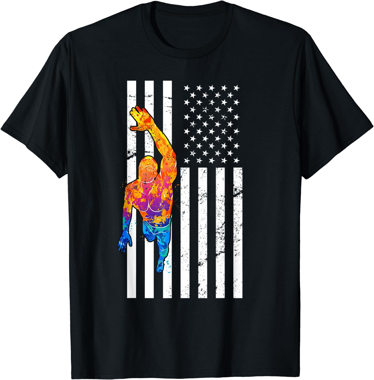 USA Flag Swim Sport Patriotic Swimmer Athlete Swimming T-Shirt ...