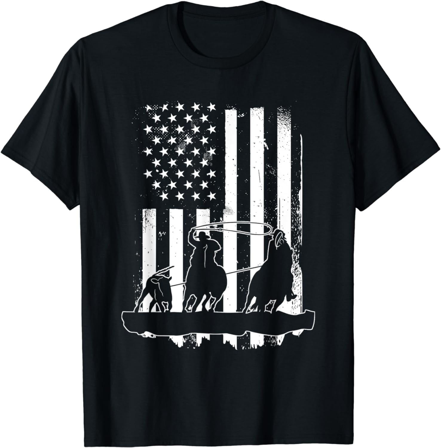 USA Flag Team Roping Design Rodeo Western Horse Country T-Shirt ...