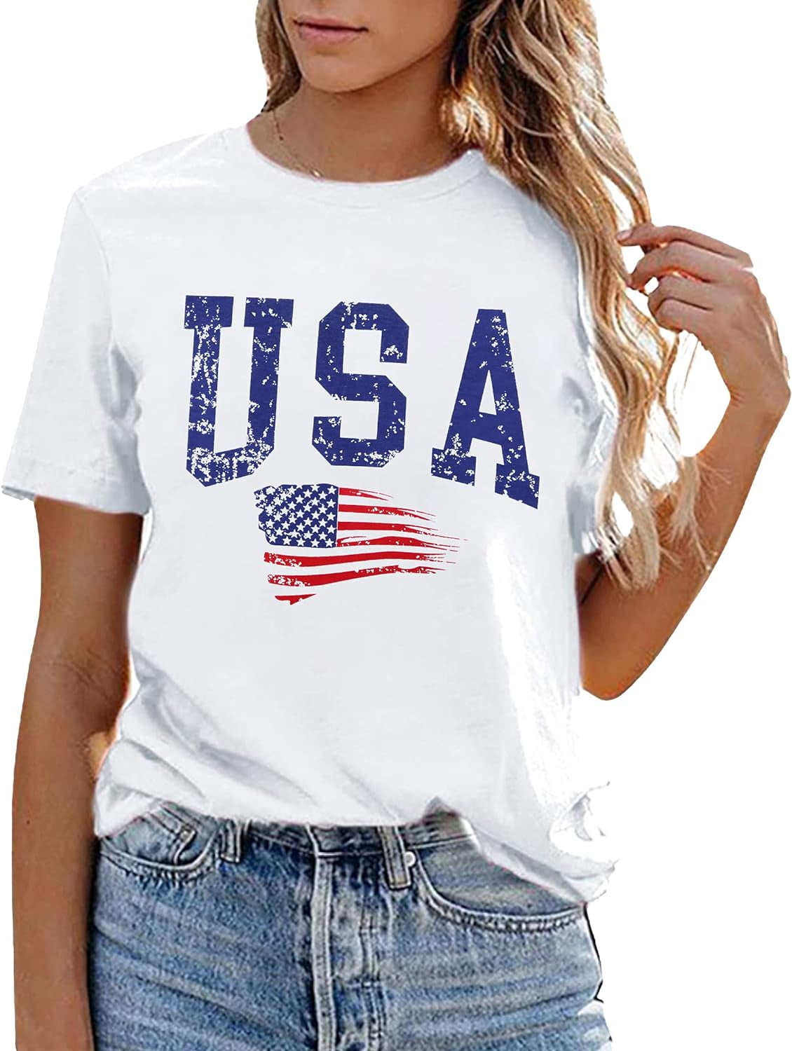 USA Flag Tee Shirt Women 4th of July Gift T Shirt Casual Short Sleeve ...