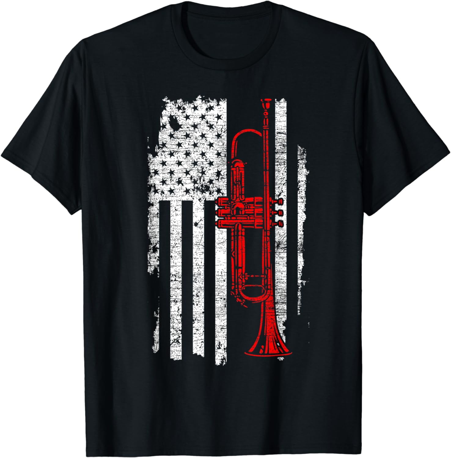 USA Flag Thin Red Line Jazz Music Gifts Trumpet T-Shirt - Walmart.com