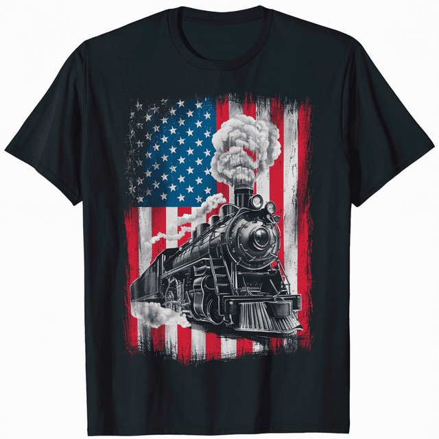 USA Flag Train Stars and Stripes Railroad T-Shirt - Walmart.com