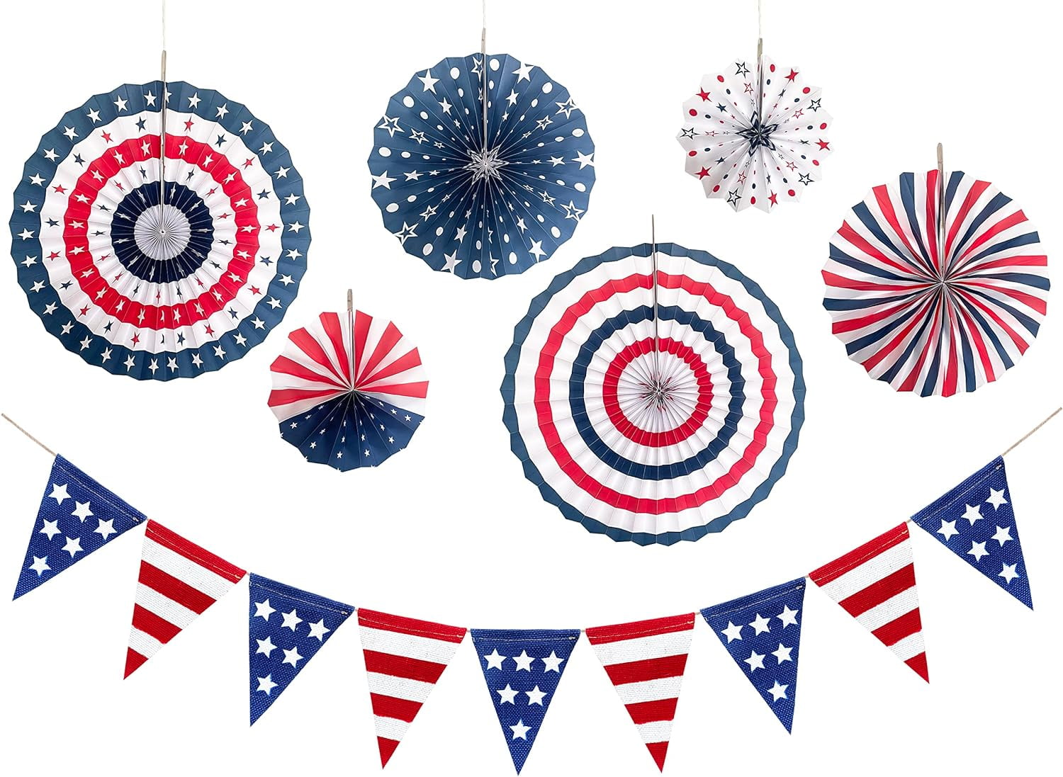 USA Flags Pennant Banner & Patriotic Paper Fans - 4th of July ...