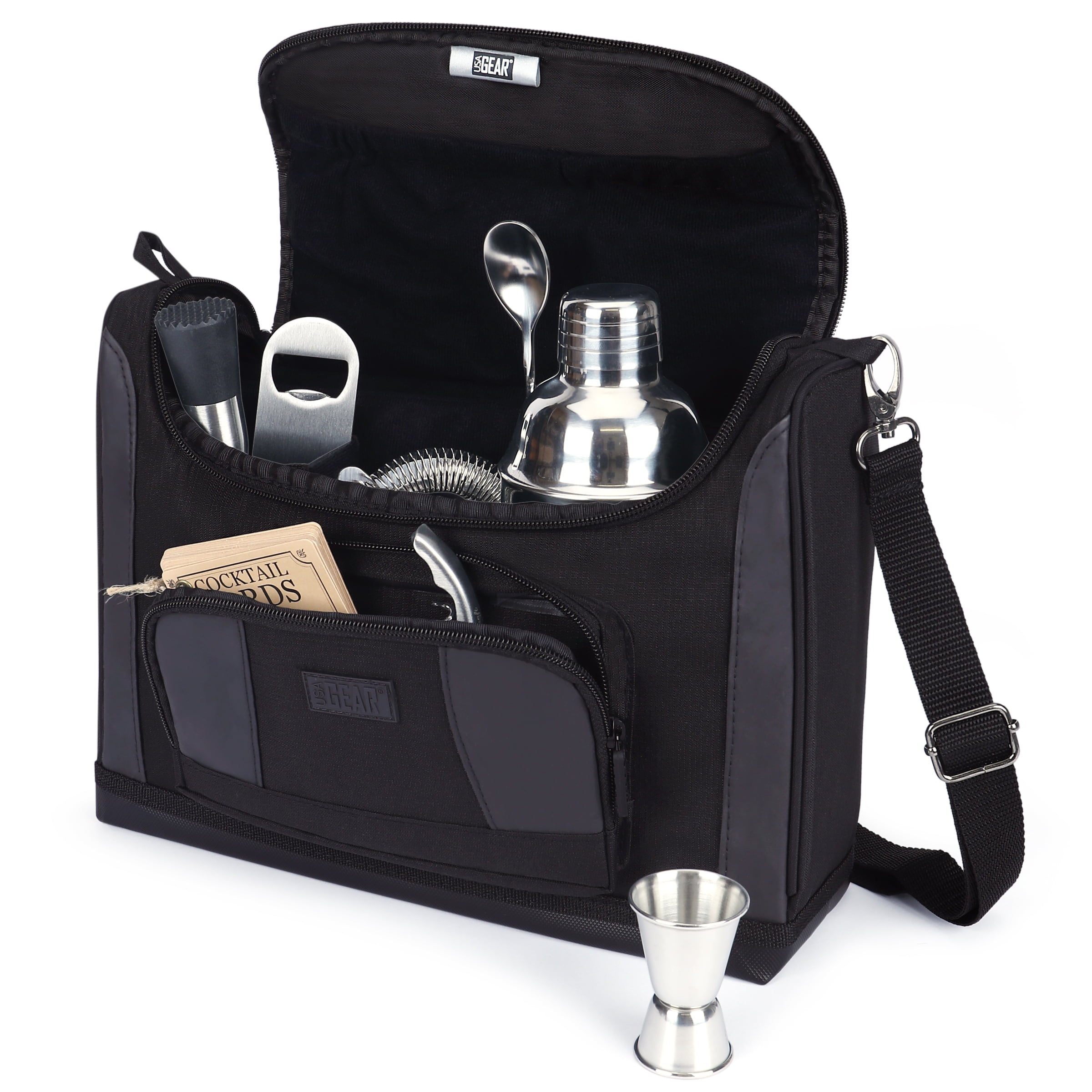 USA GEAR Bar Tool Set Travel Bag Fits Cocktail Shaker Mixer, Shoulder ...