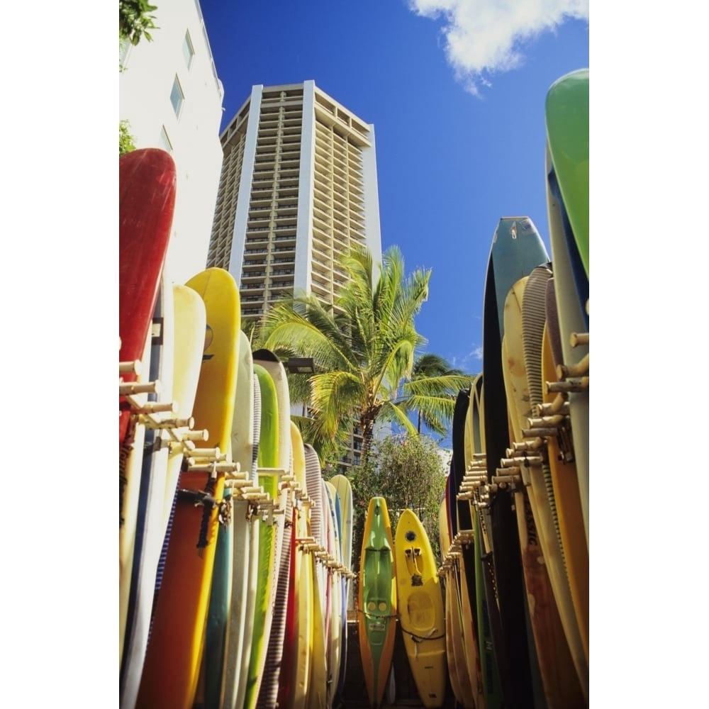 USA Hawaii Oahu Surfboards lined up at Waikiki Beach; Honolulu Poster ...
