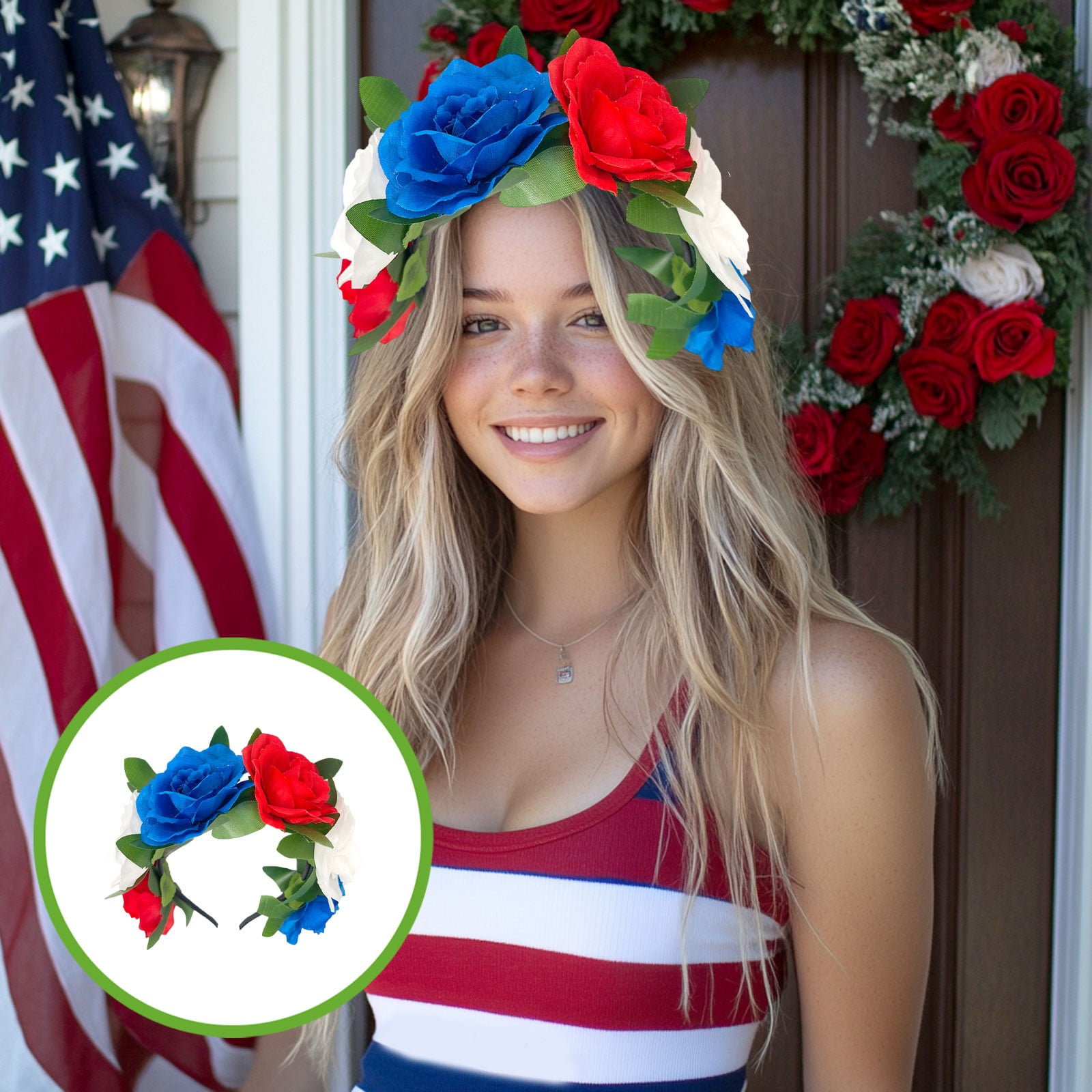 USA Independence Day Star Spangled Red Blue Embroidered Ball Flower ...