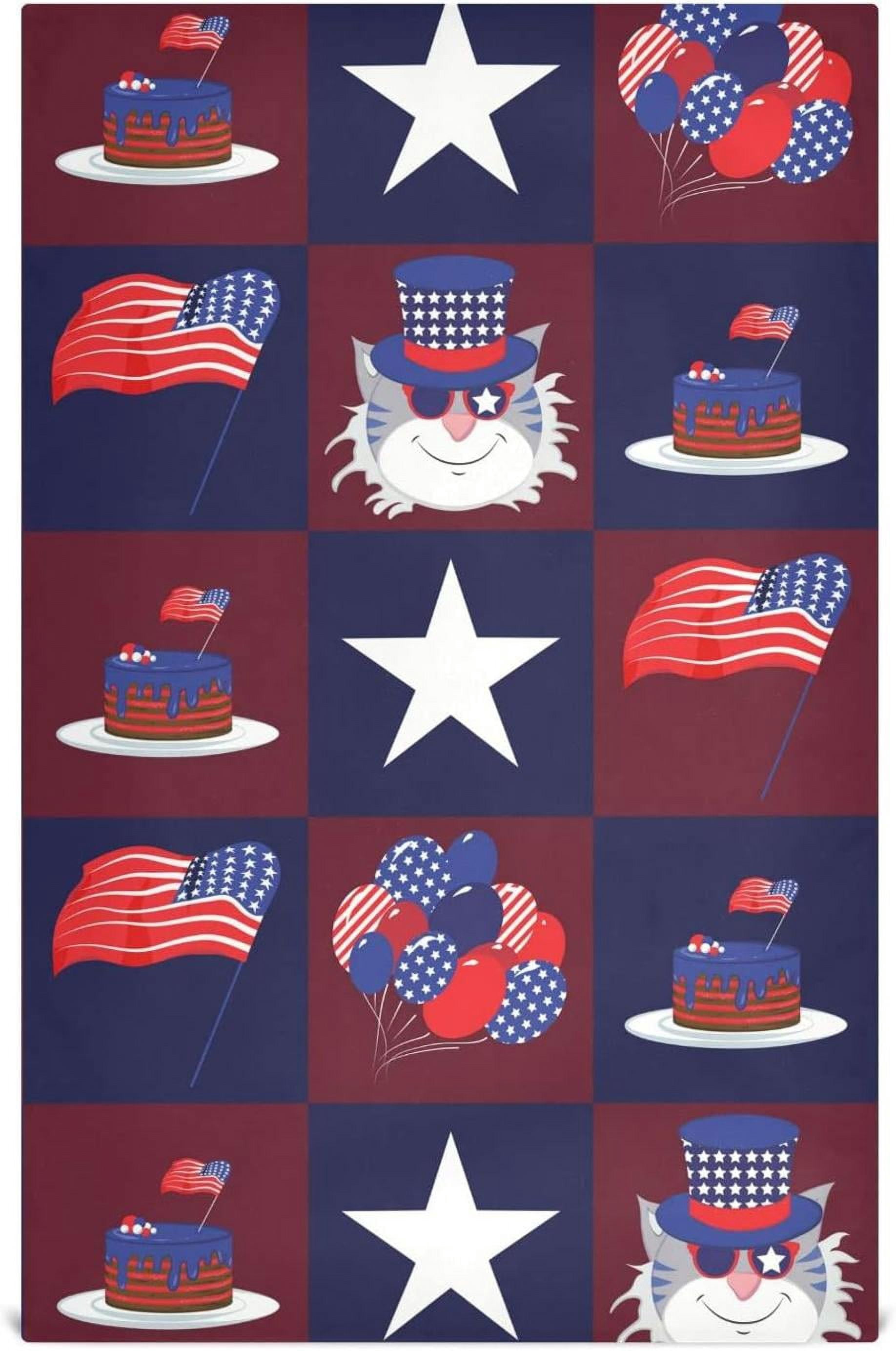 USA Independence Day Tea Towels Set of 1 Cartoon Cat Balloons Cake Flag ...