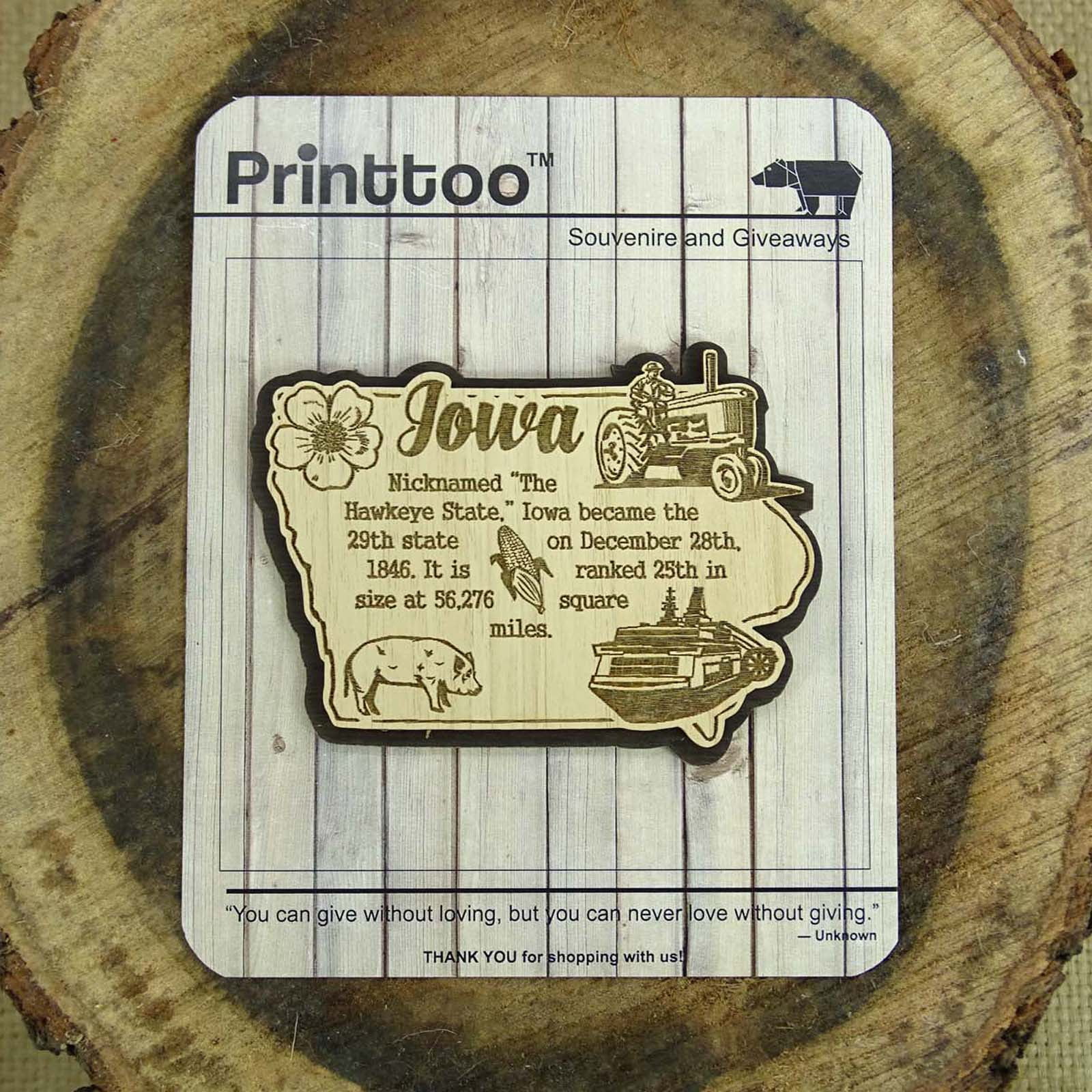 USA Iowa State Map Wooden Magnet Souvenir Fridge Magnet Gift - Walmart.com