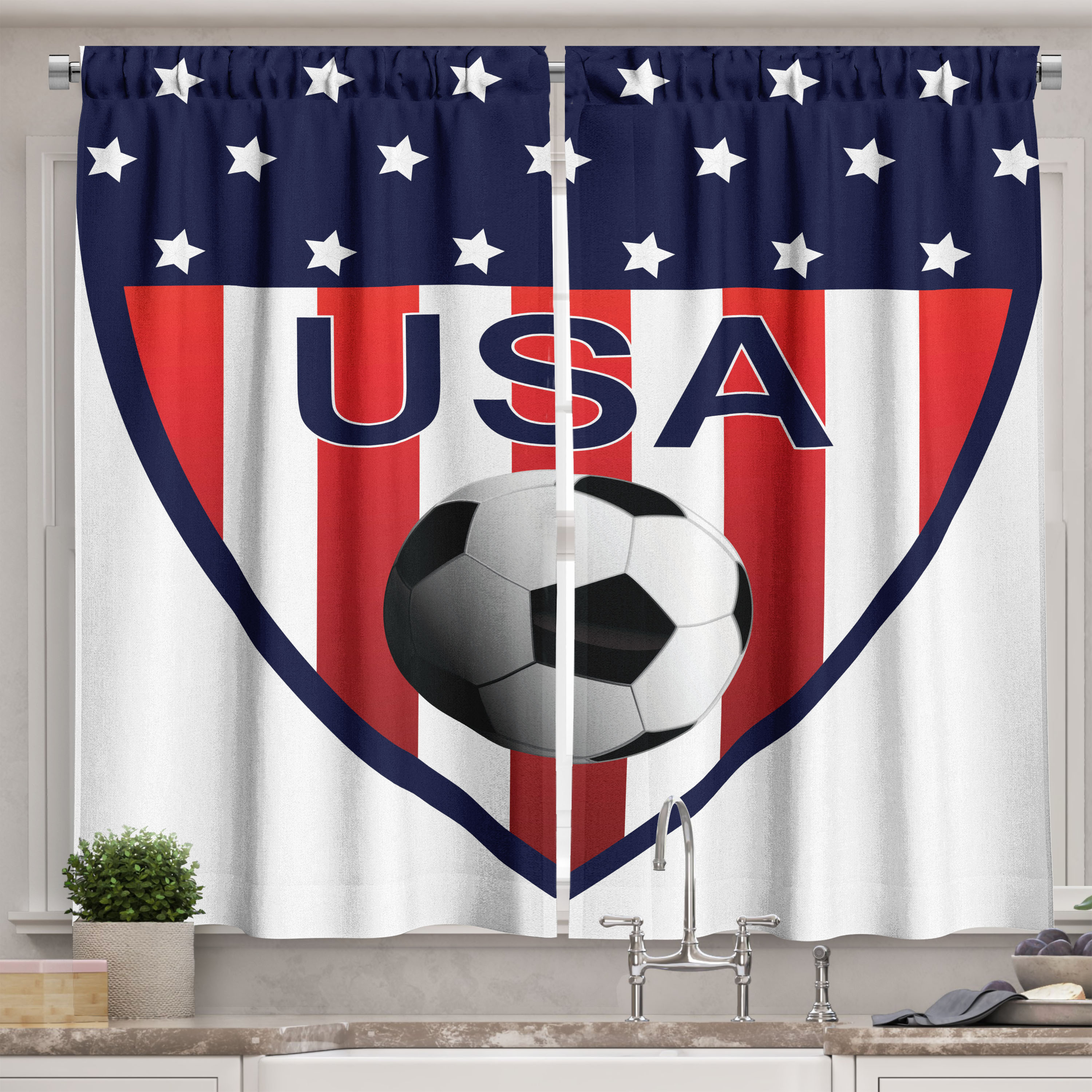 USA Kitchen Curtains, National Team Themed Soccer Emblem Design Stars ...