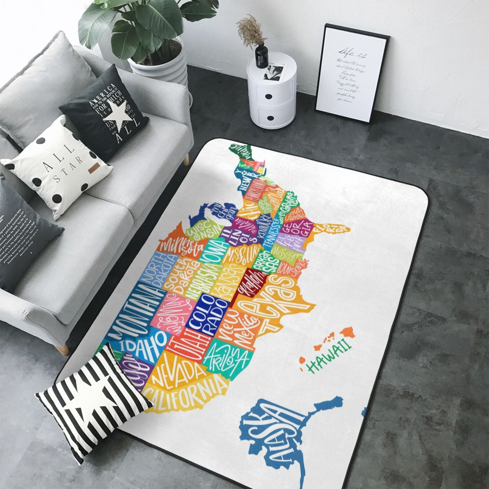 USA MAP Area Rugs for Living Room Bedroom, 5x7 Soft Throw Washable Rug ...