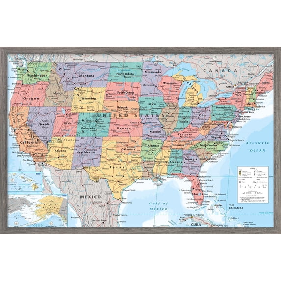 USA Map 2023 Wall Poster, 22.375" x 34" Framed - Walmart.com