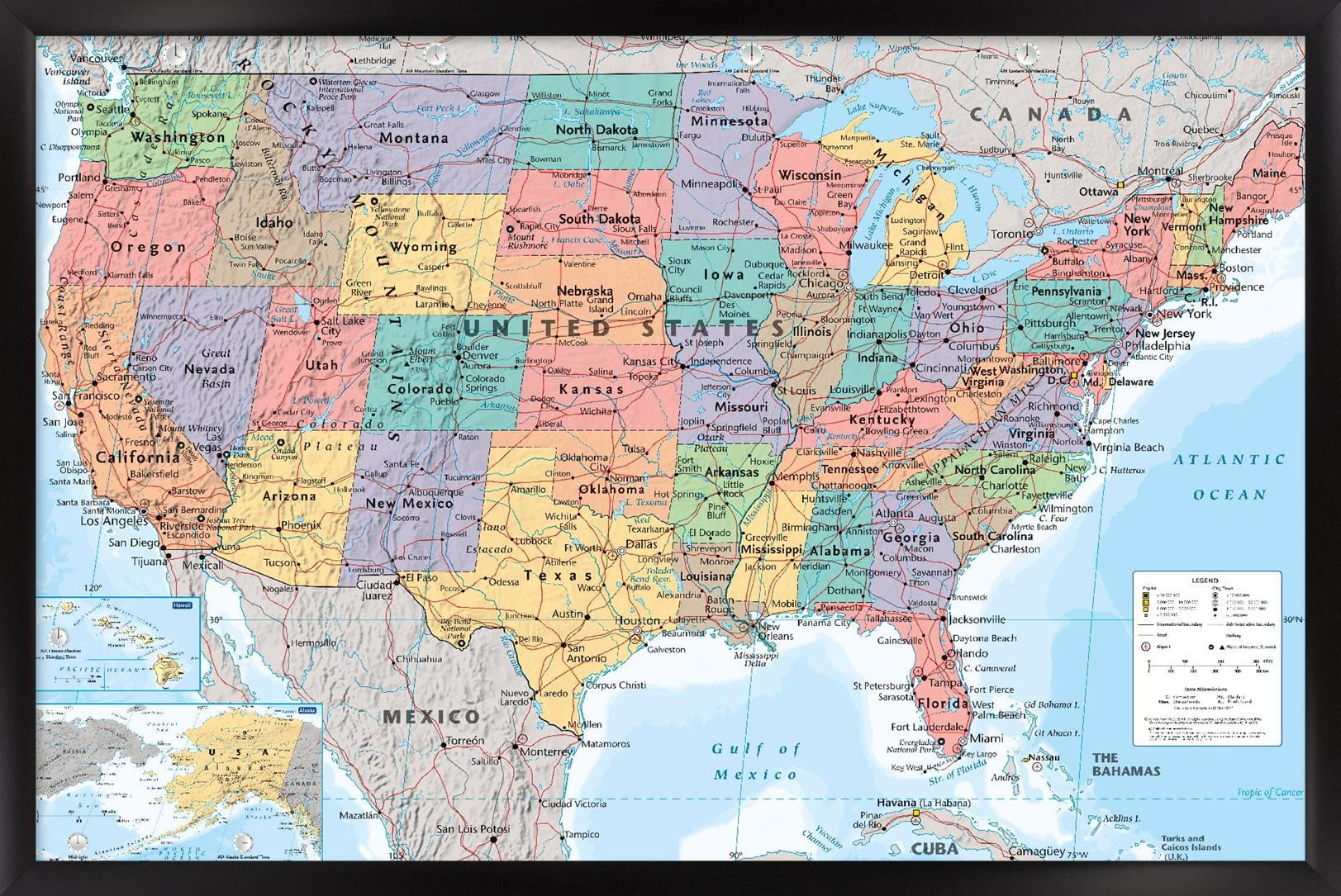 USA Map 2023 Wall Poster, 22.375" x 34" Framed - Walmart.com