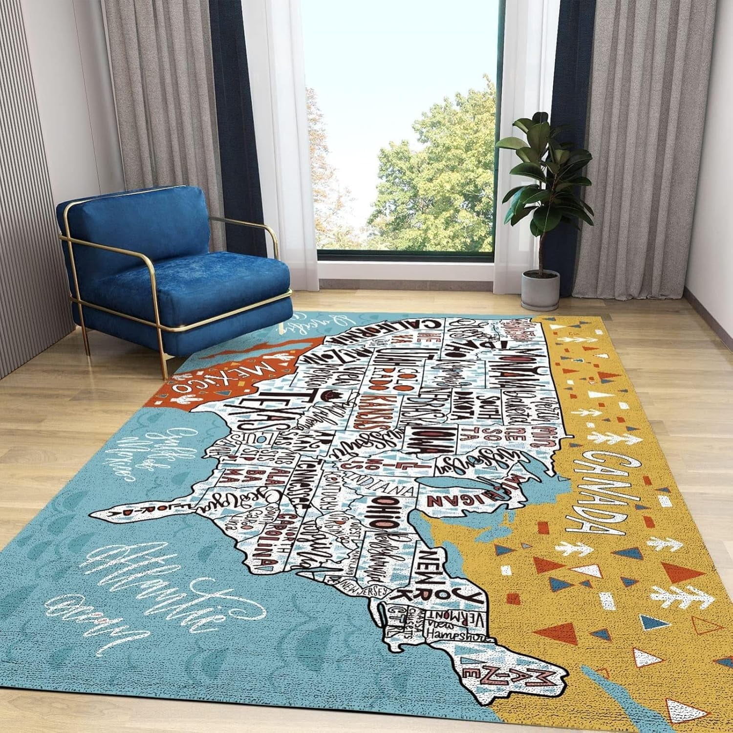 The USA Map Area Rugs, Modern Classroom Rug, Non-Slip Mat Soft and Easy ...