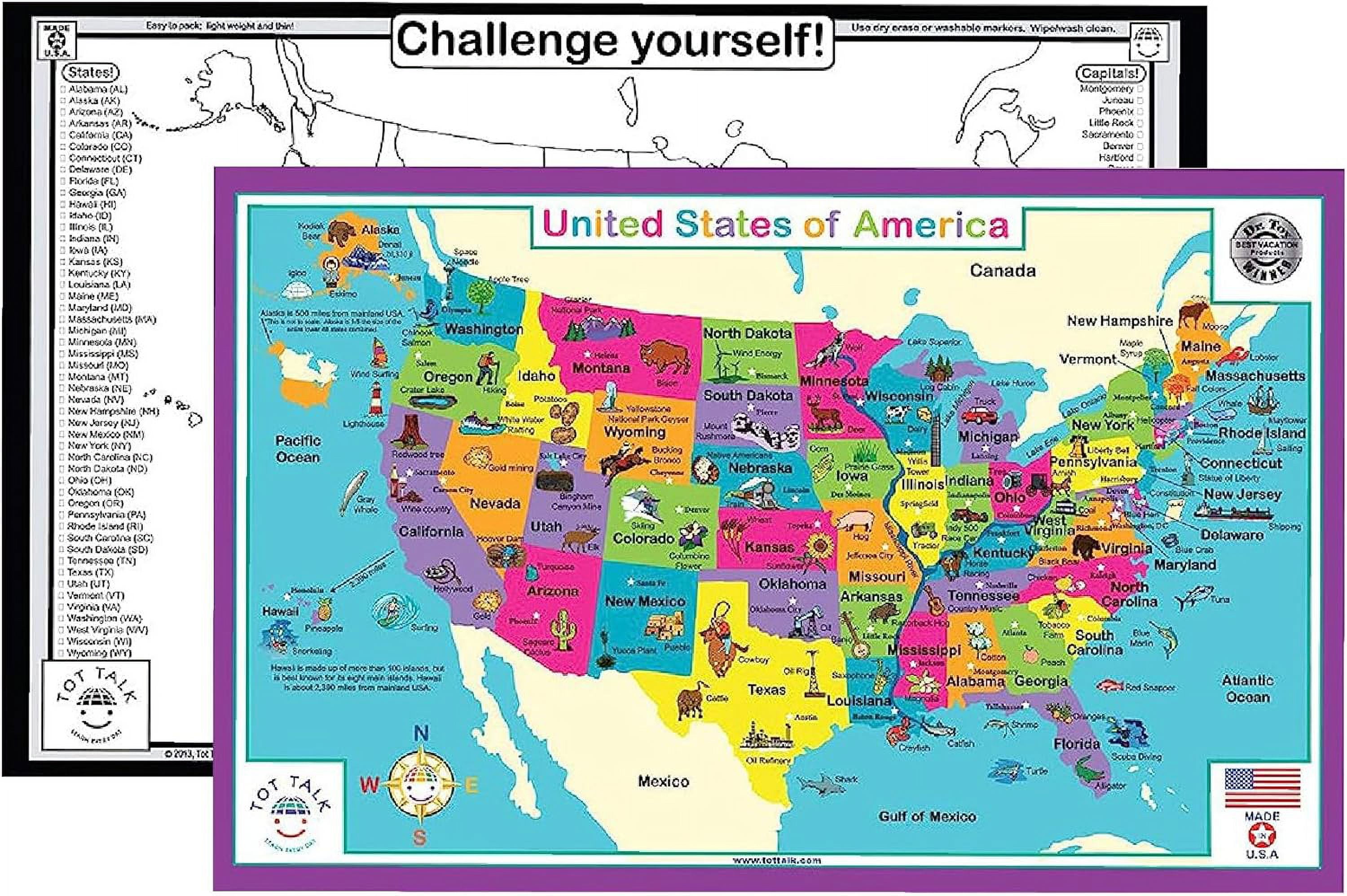 USA Map – Kids' Educational Placemats for Dining Table or Classroom ...