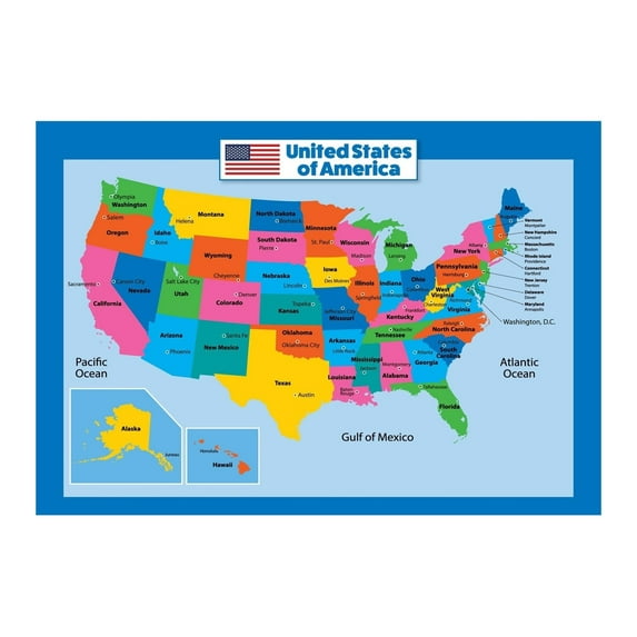 USA Map for Kids poster United States Wall Chart Map poster - Walmart.com