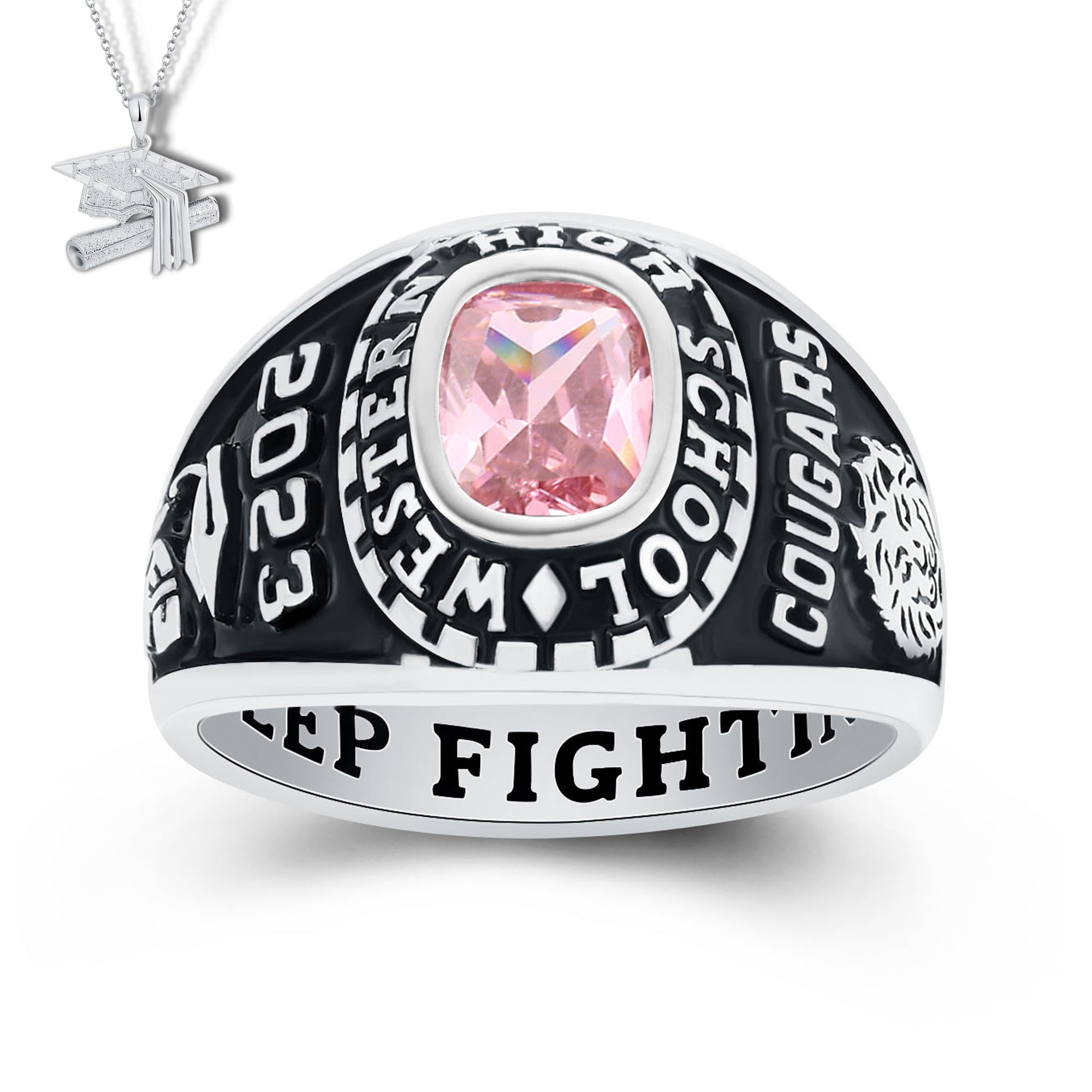 USA PJM Mementos Customized Women's Class Rings Sterling Silver for ...