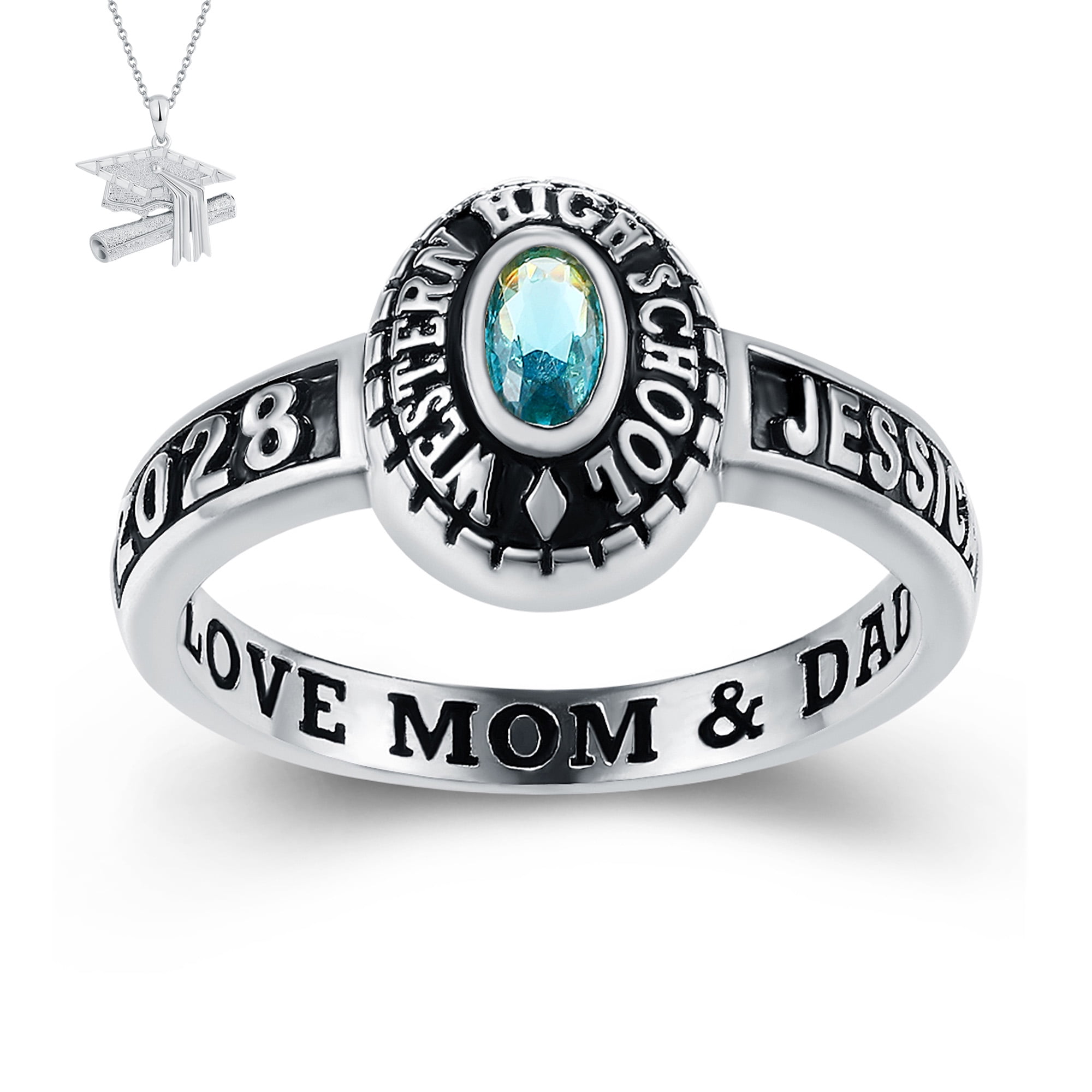 USA Mementos Customized Women's Class Rings Sterling Silver for High ...