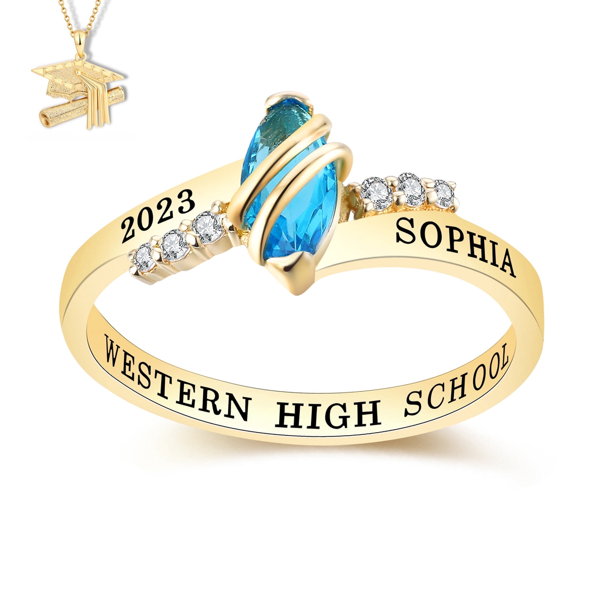 USA Mementos Custom Women's Class Ring Sterling Silver for High School ...