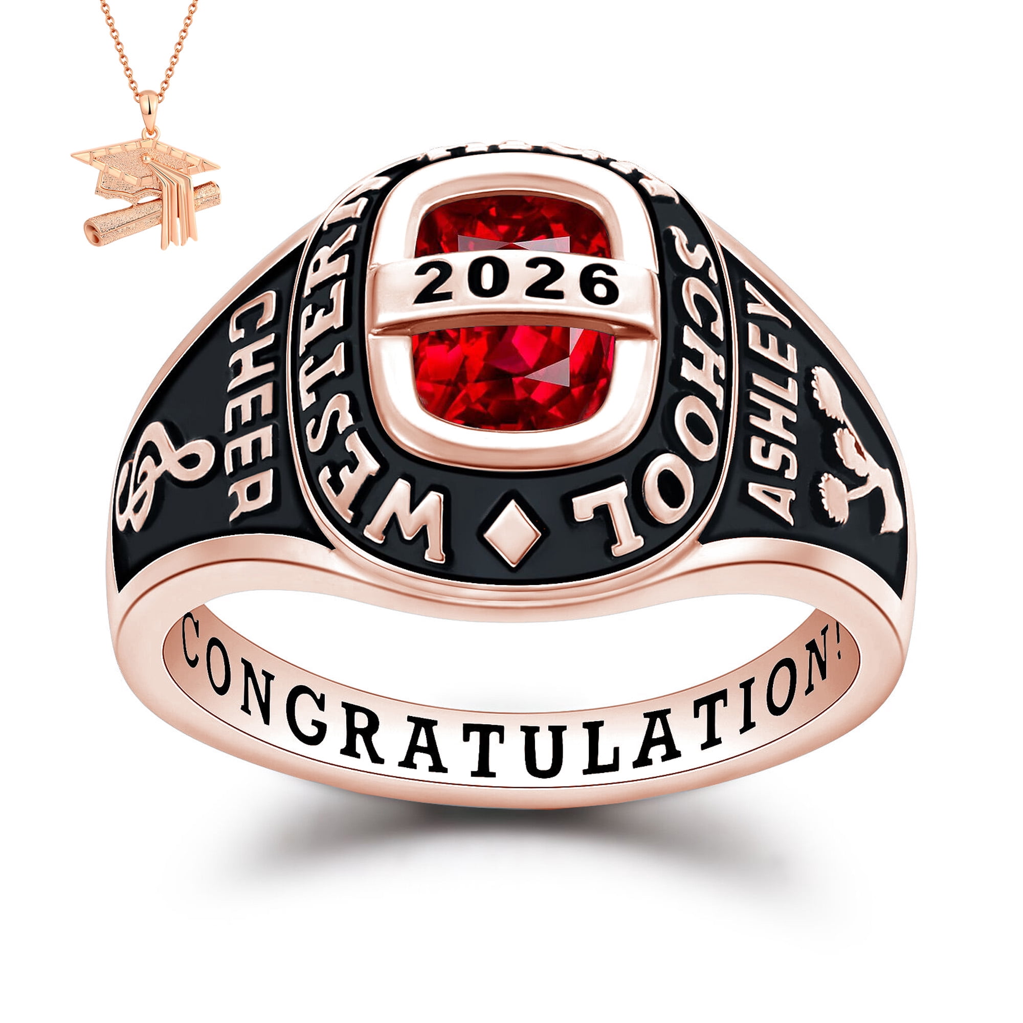 USA Mementos Custom Women's Class Ring Sterling Silver for High School ...