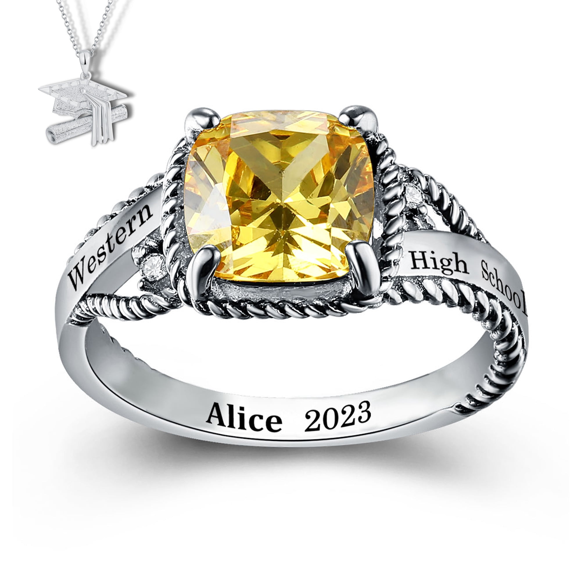 USA Mementos Custom Women's Class Rings Silenium Brass for High School ...