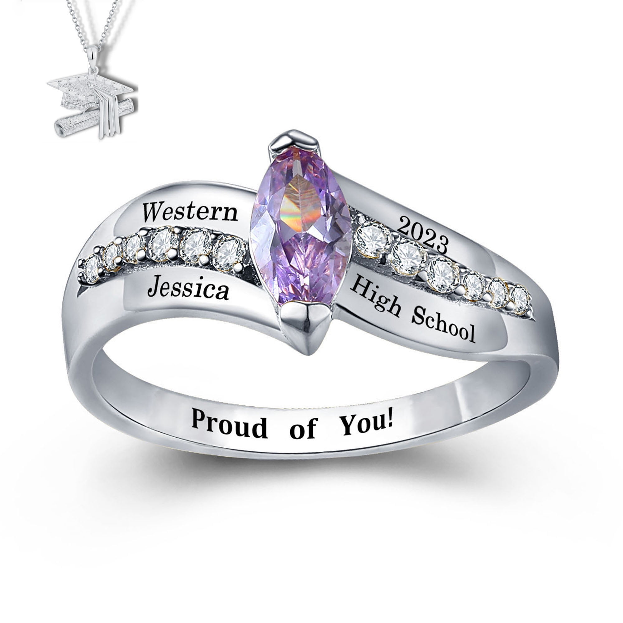USA Mementos Customized Women's Class Ring Sterling Silver for High ...
