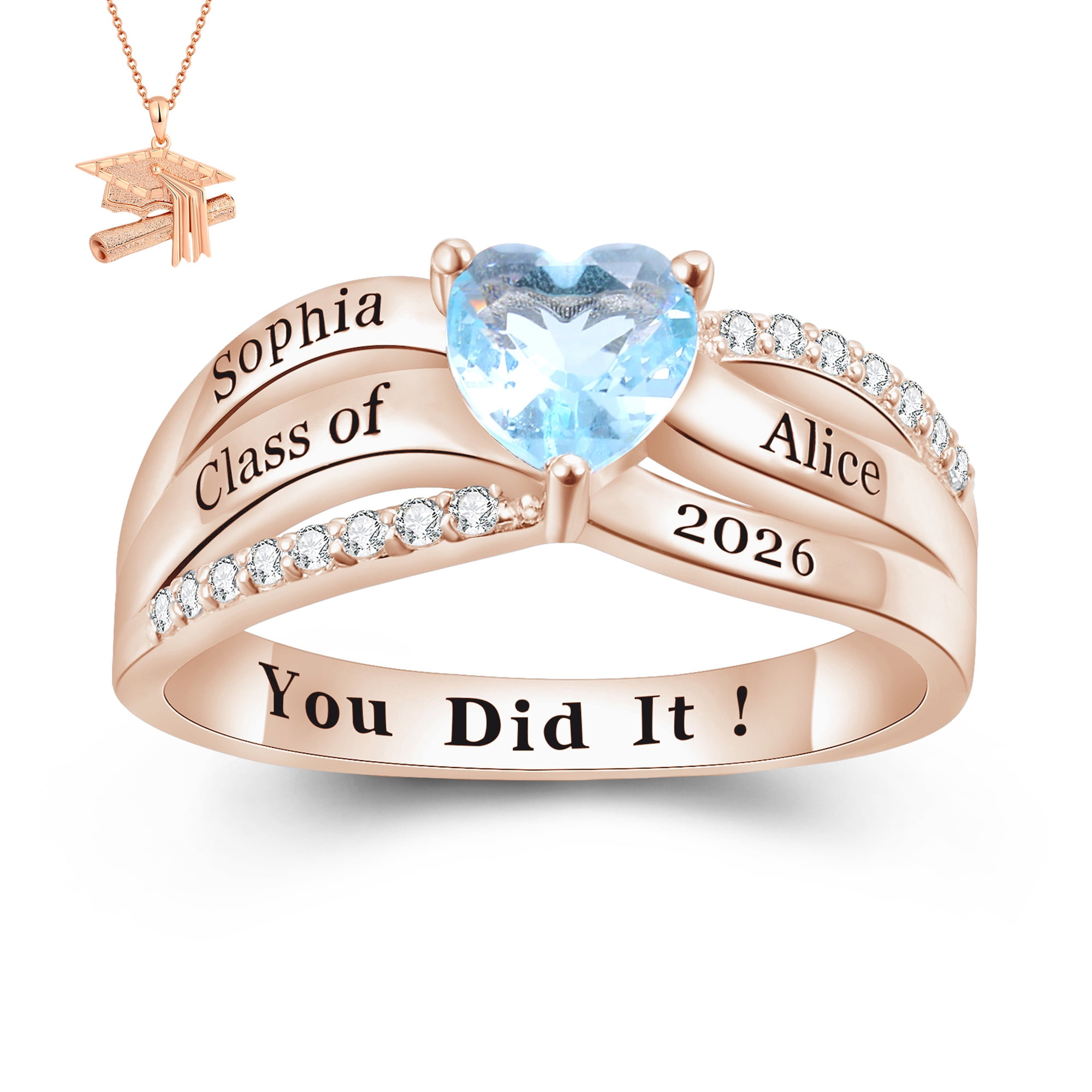 USA Mementos Custom Women’s Sterling Silver Class Ring for High School ...