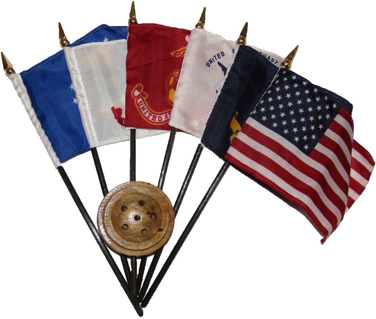 USA Millitary 5 Branch 6 Flags 4"x6" Desk Set Wooden Base - Walmart.com