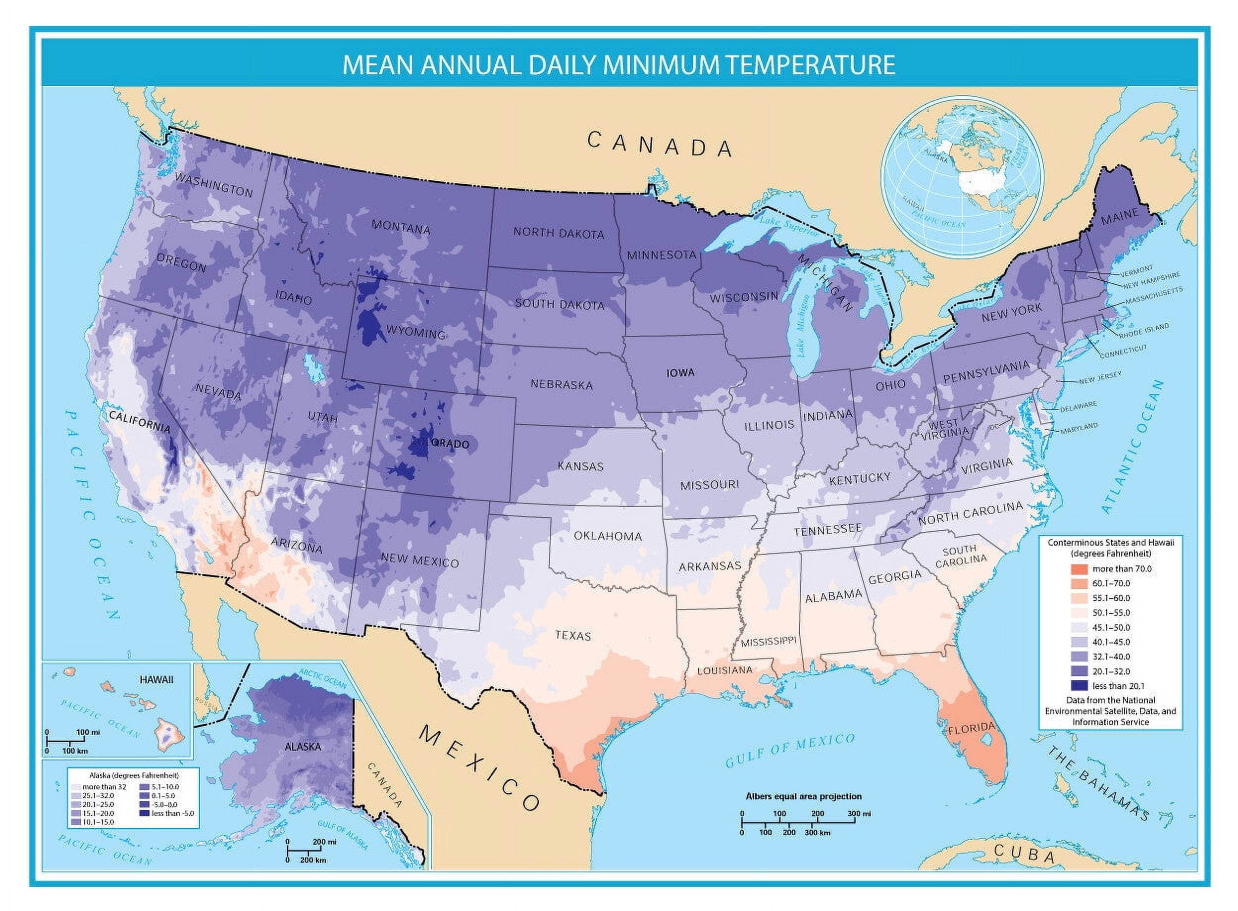 USA Minimum Temperature Map GLOSSY POSTER PICTURE PHOTO PRINT BANNER ...