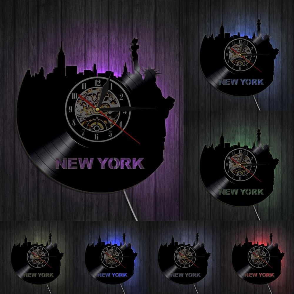 USA Modern Wall Clock New York City Skyline Vinyl Record Clock Travel ...