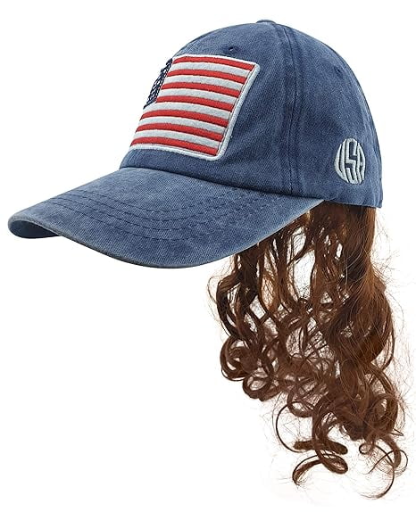 USA Mullet Hat with Attached Brown Hair Wig for an All American Billy ...