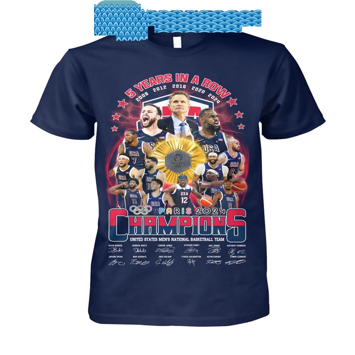 USA National Basketball Team 2024 5 Olympic Years In A Row Champions T ...