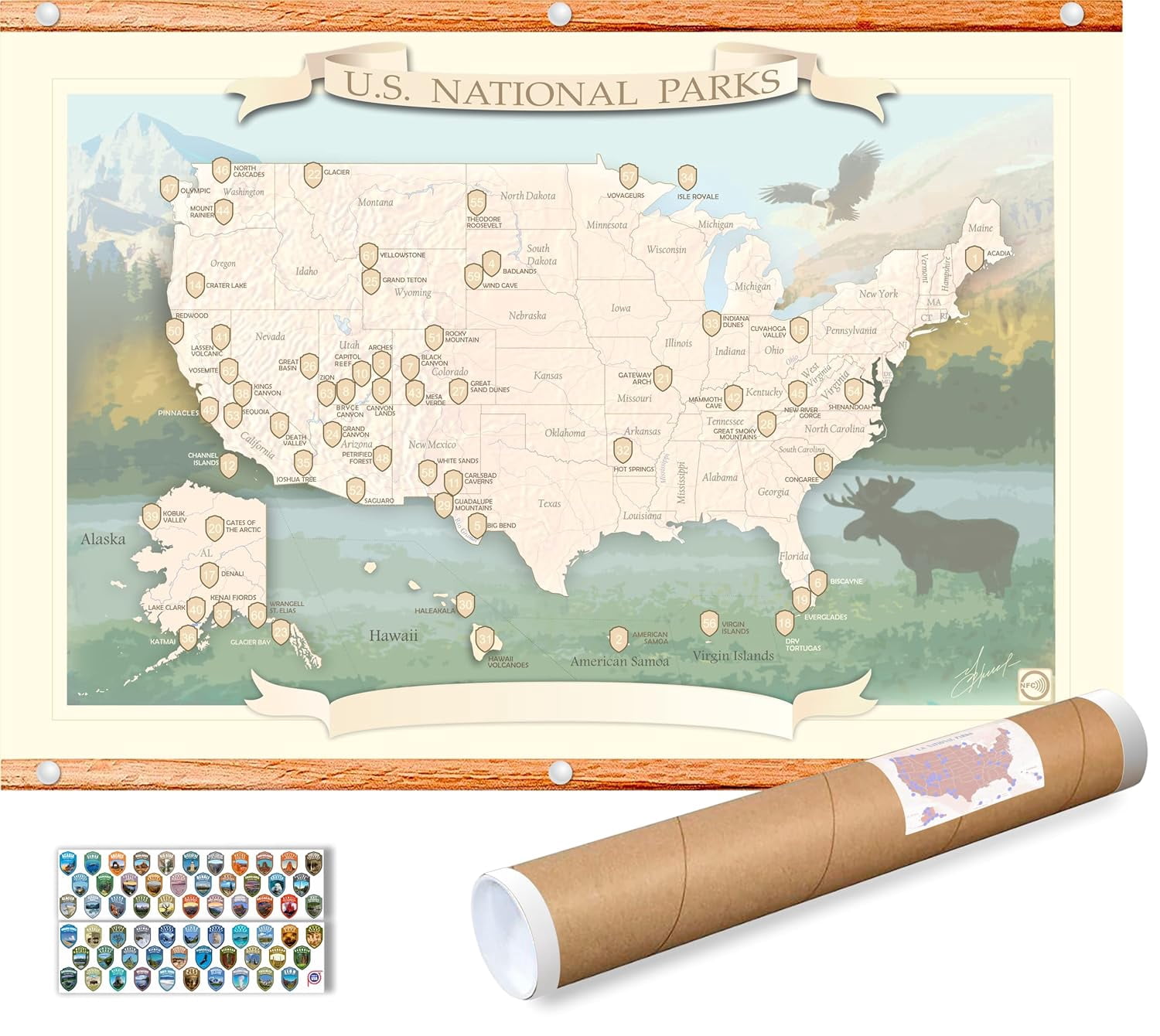 USA National Parks Map | Domed Stickers | Travel Map (17 x 24 poster ...