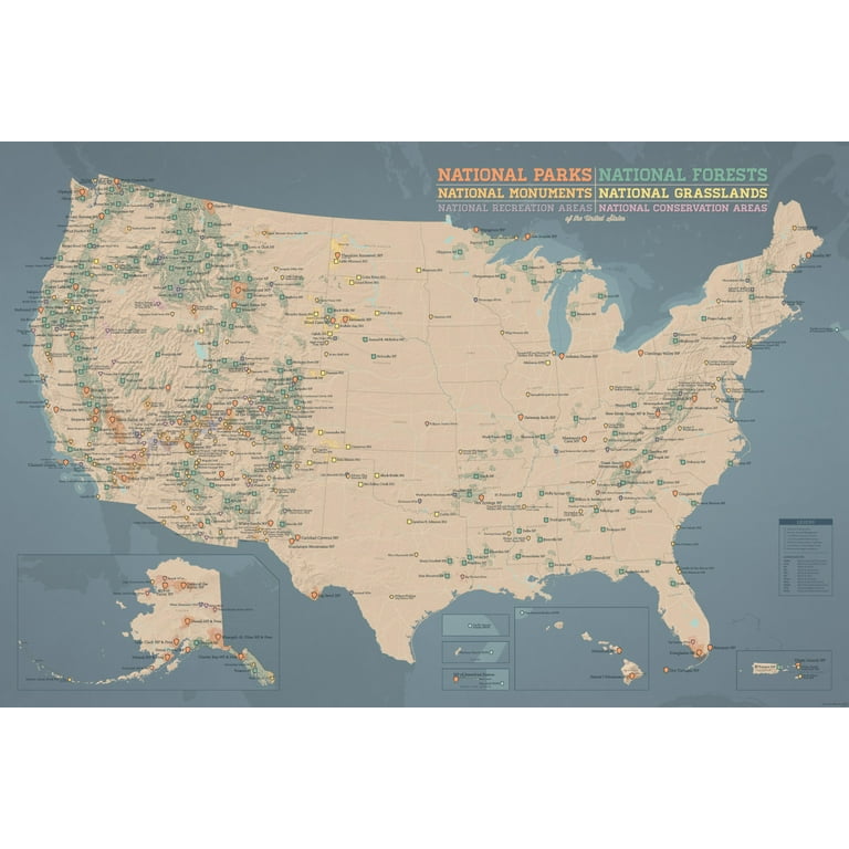 Us National Parks Monuments Forests Map 24x36 Poster Best Maps Ever